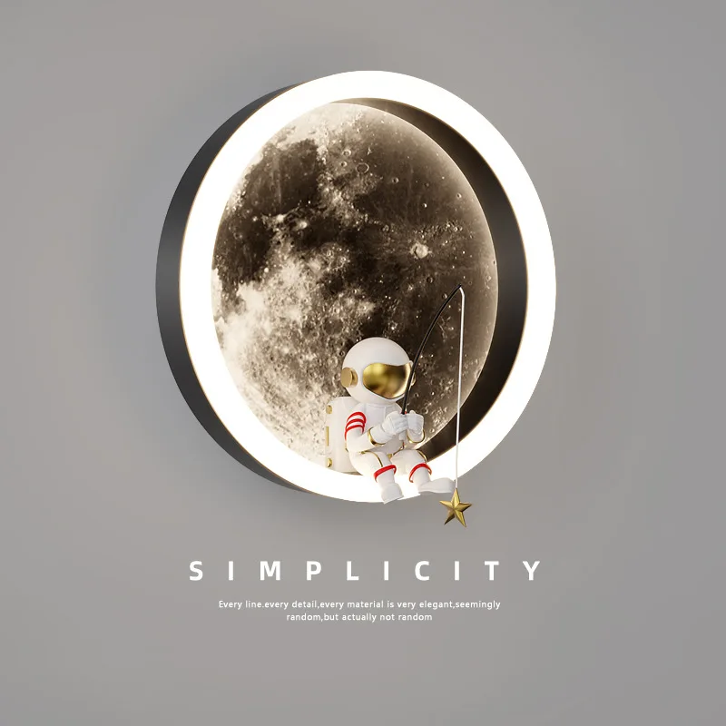 Cartoon Spaceman Astronaut Moon Round Led Wall Lamp Kids Bedroom ...