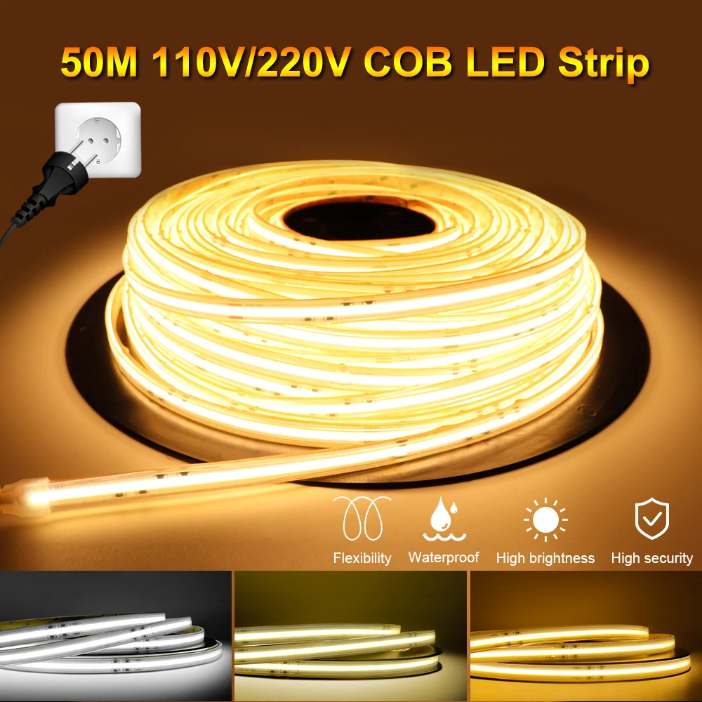 Imperme-vel-LED-Strip-Light-flex-vel-Neon-Ribbon-Rope-Dimmable-COB-Tape ...
