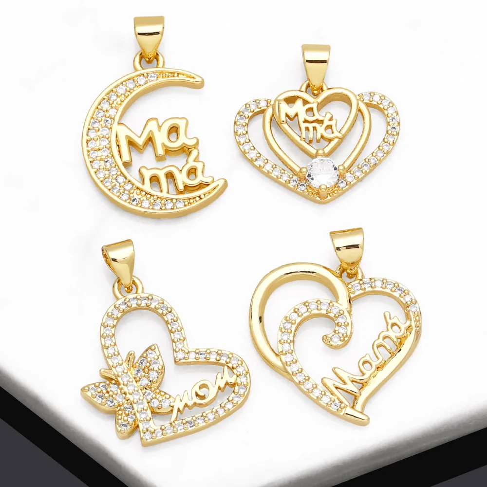 OCESRIO Trendy Crystal Heart MAMA Pendant for Necklace Copper Gold ...