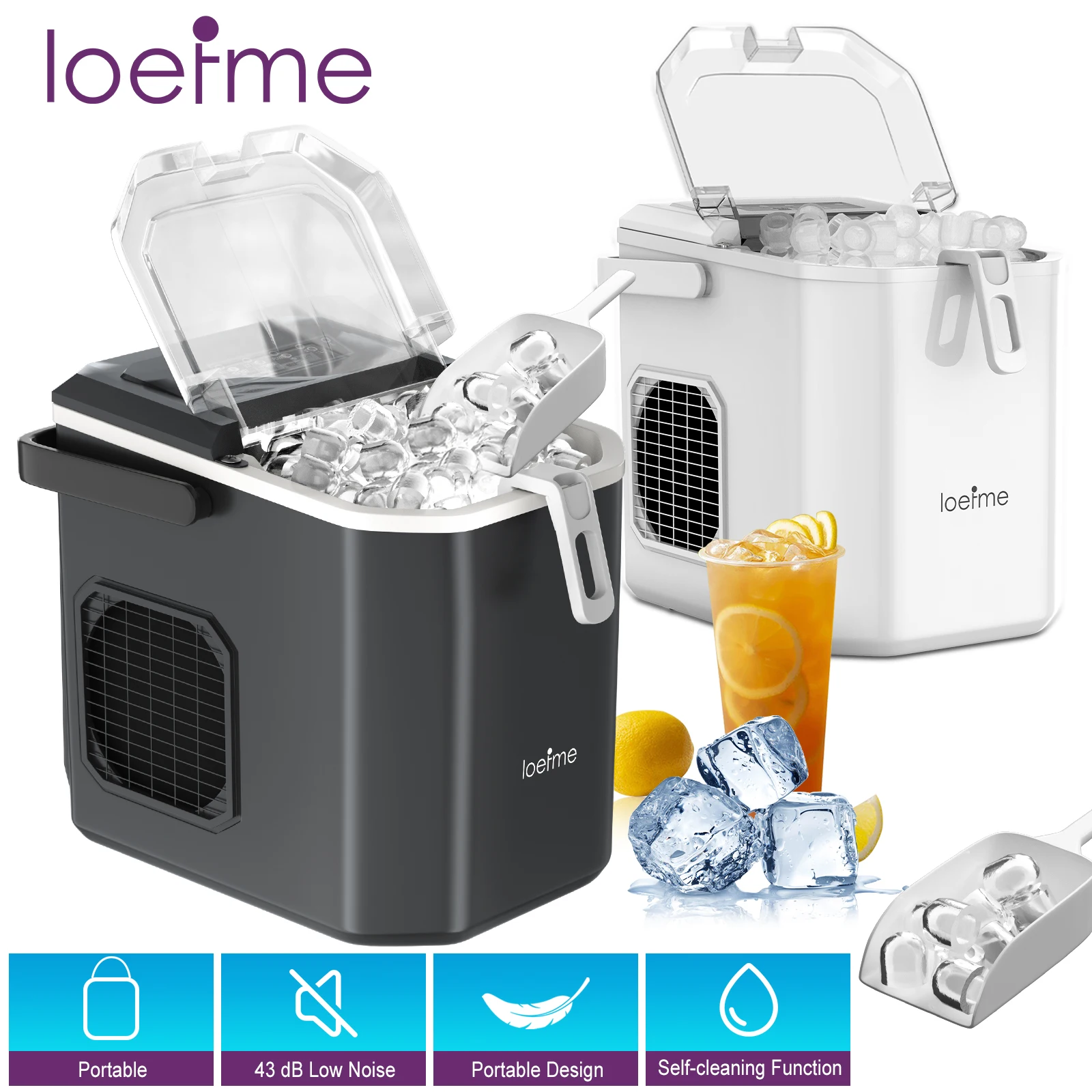 Loefme Electric Ice Maker Desktop Fully Automatic Bullet Shaped Ice ...
