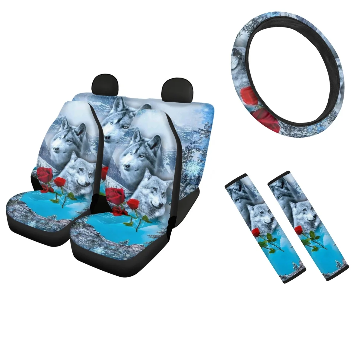 3D-Wolf-with-Roses-Car-Full-Set-Interior-for-Women-Men-Machine-Washable ...