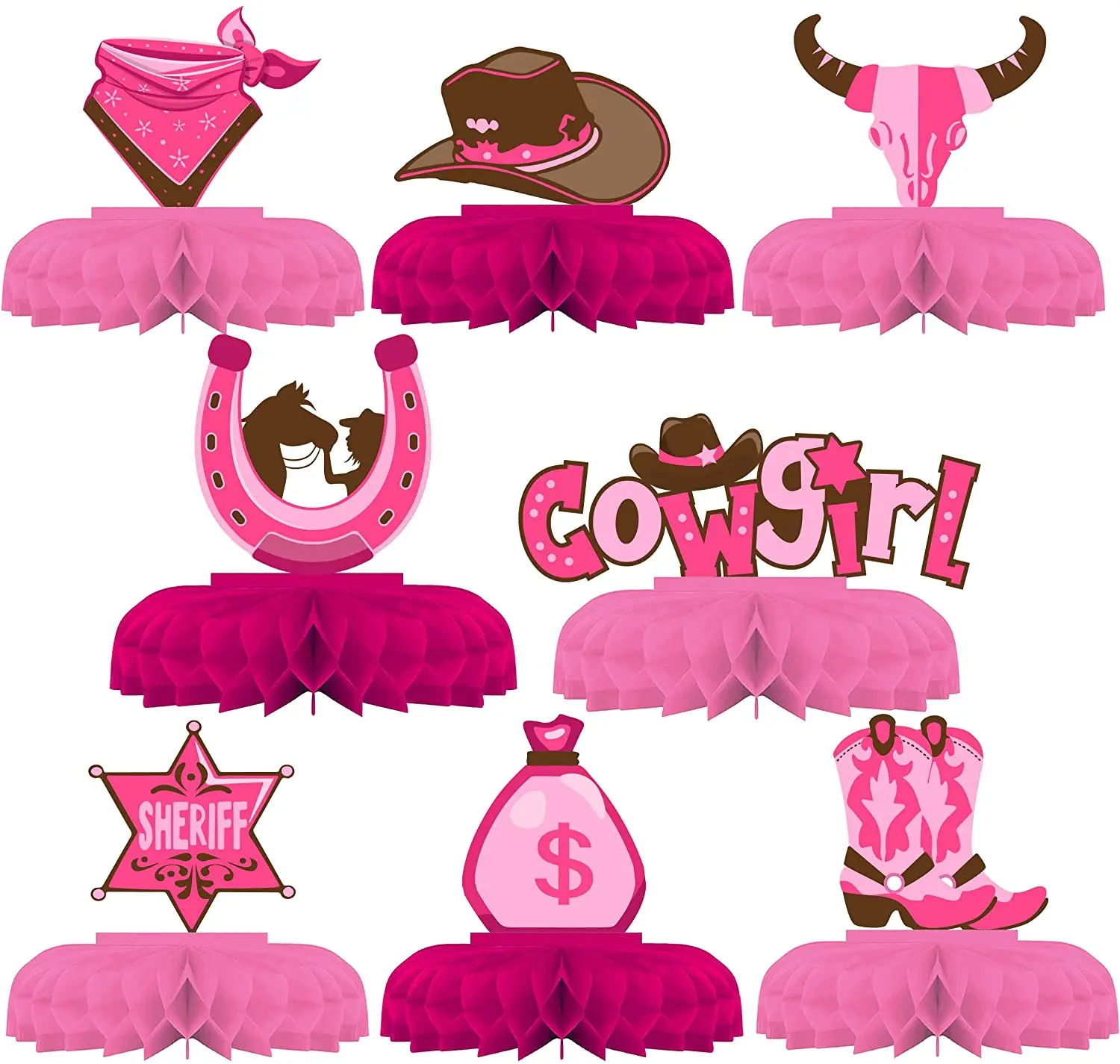 JOYMEMO 8 Pieces Western Cowgirl Themed Honeycomb Centerpieces Pink ...