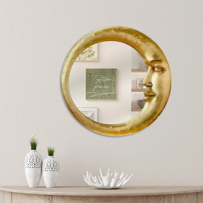 1PC, resin material gold face meniscus round decorative hanging mirror ...