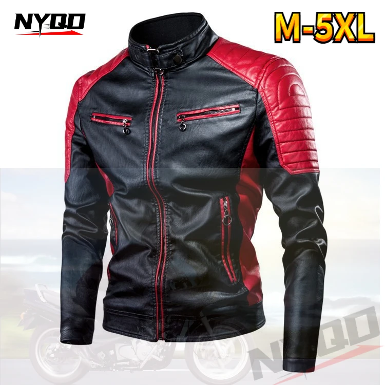 Biker-Jacket-Stylish-Contrast-Colors-Classic-Biker-Overcoat-Motor-Men ...