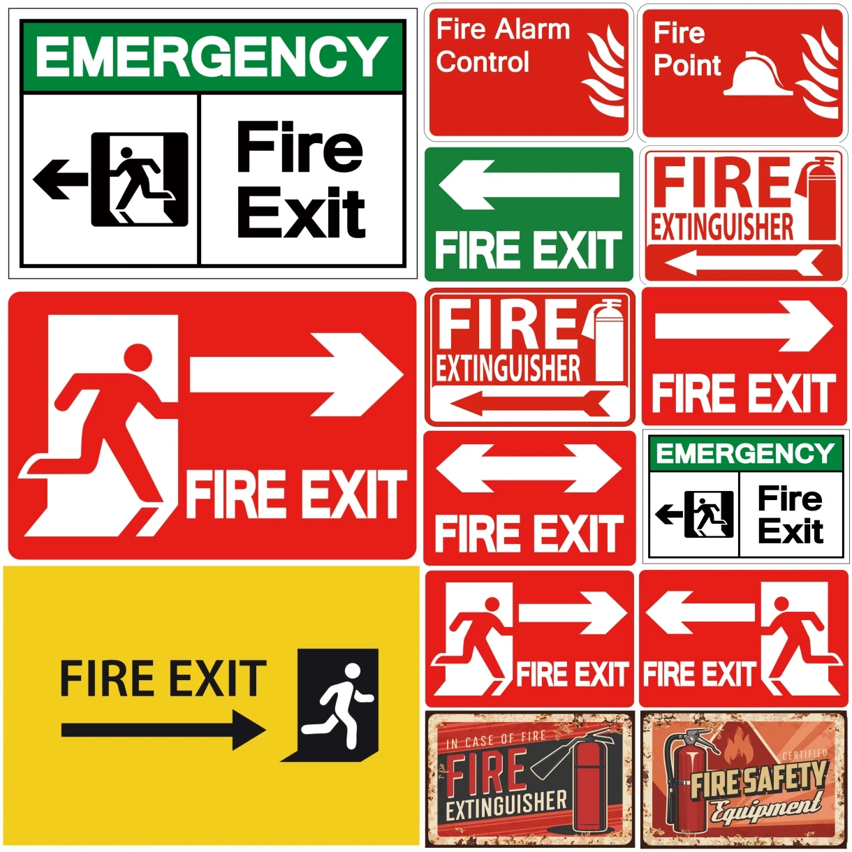 Fire-Safety-Warning-and-Fire-Safety-Exit-Metal-Tin-Sign-Plaque-For ...