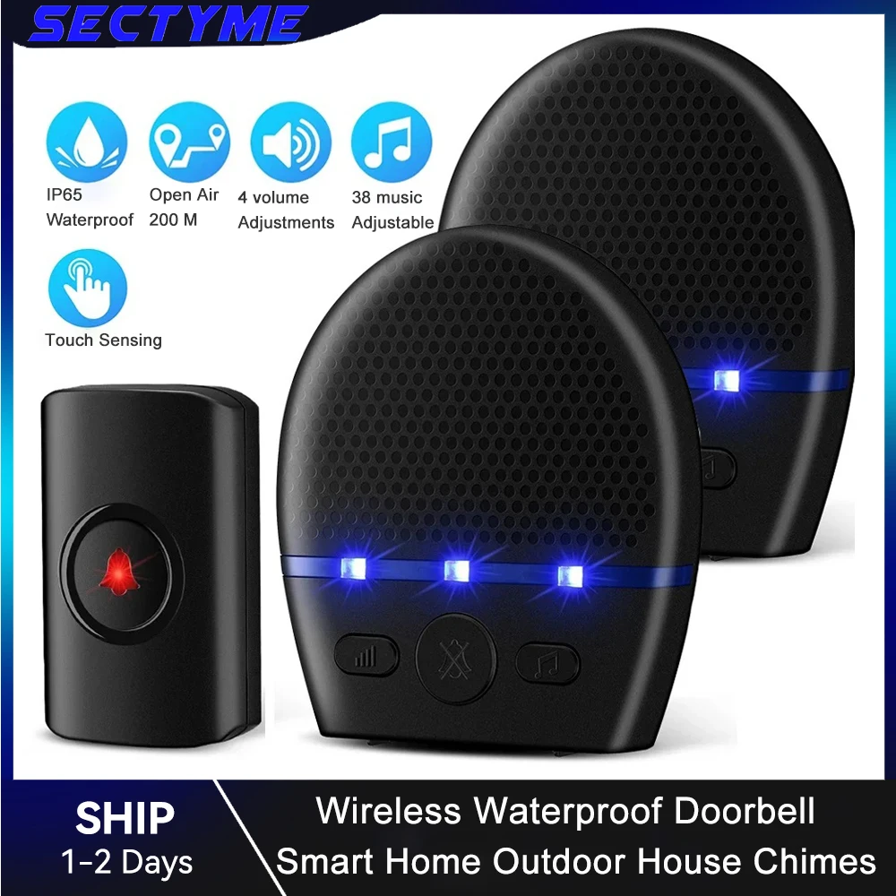Sectyme-Wireless-Waterproof-Doorbell-250M-Remote-Screen-Button-No ...