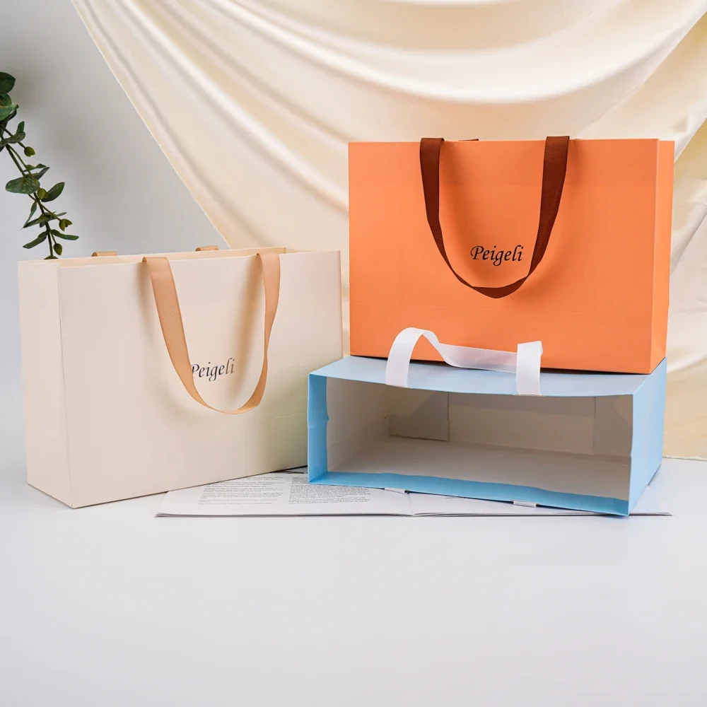 Ribbon-Handle-Cardboard-Packaging-Tote-Bags-Luxury-Clothing-Paper ...