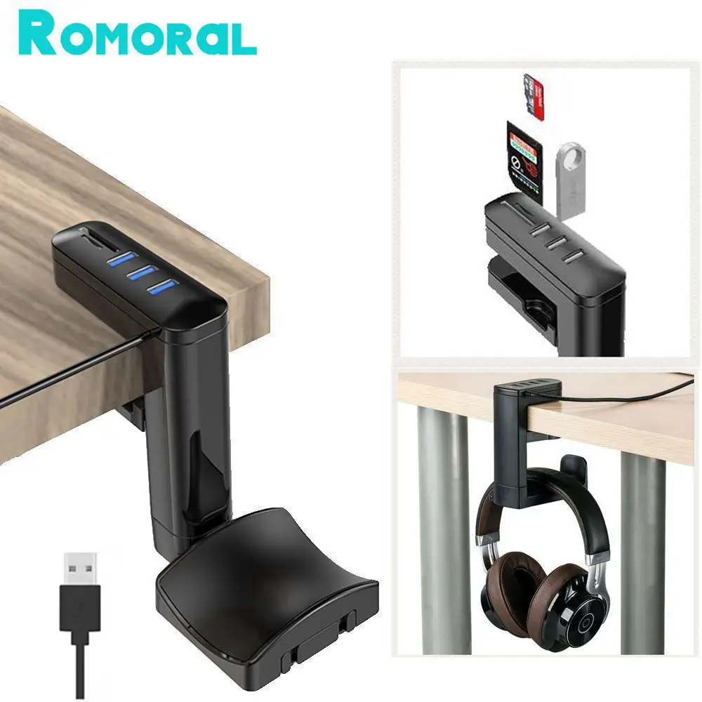 Headphone-Stand-Universal-PC-Gaming-Swivel-Headset-Holder-with-3-USB ...