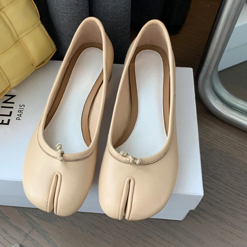 Genuine Leather Split Toe Shoes New Designer Mujer Solid Shallow Thick ...