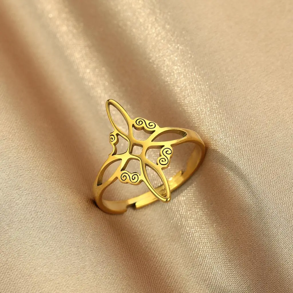 QIAMNI-Geometric-Witch-Knot-Stainless-Steel-Ring-Wiccan-Cross-Celtics ...
