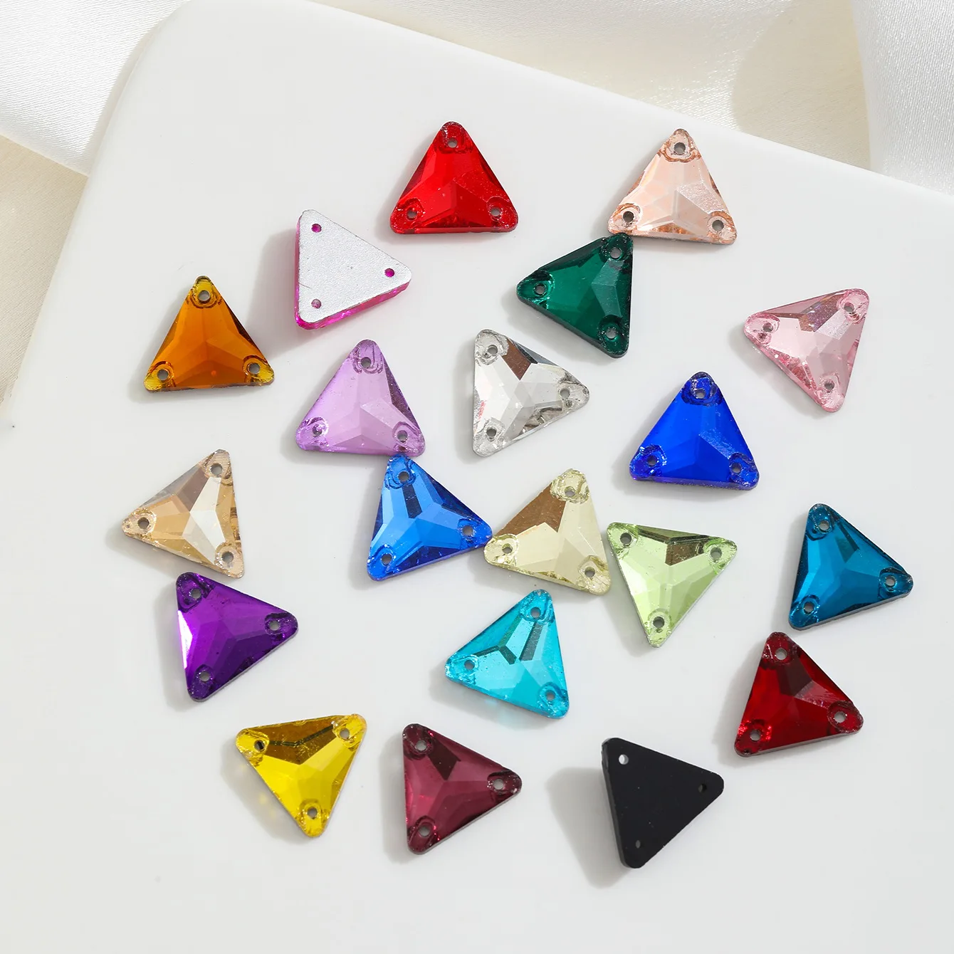 Triangle-shape-flat-back-with-two-holes-glass-Crystal-3-sizes-Sew-on ...