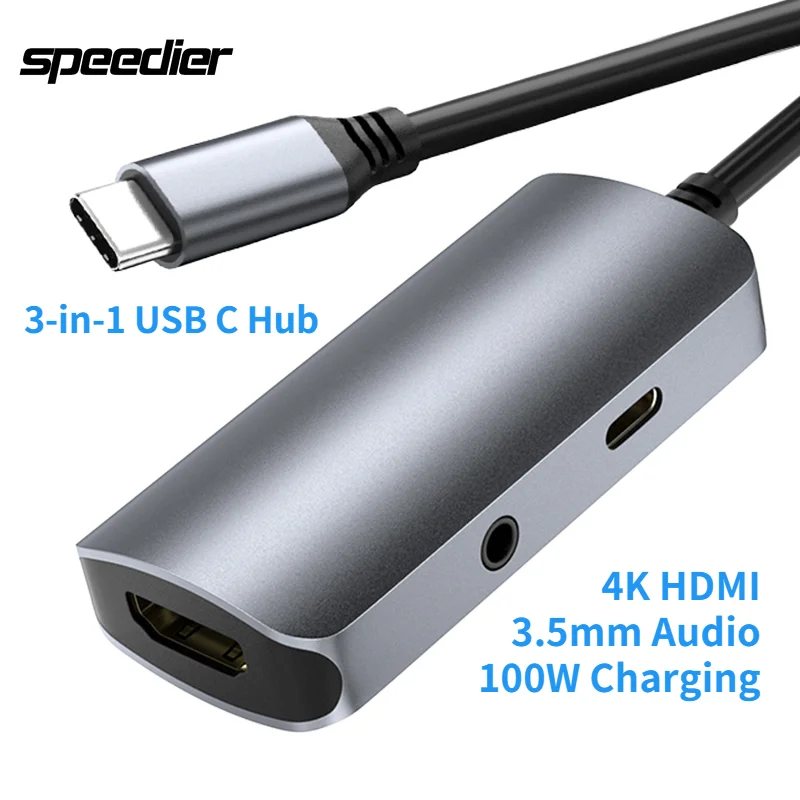 Kualitas Tinggi USB Tipe C 3 In 1 Hub USB C untuk HDMI Kompatibel ...