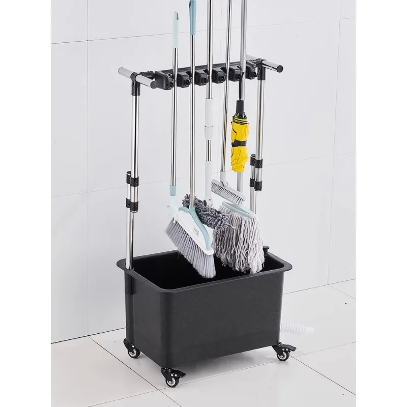 Floor-mounted-movable-mop-rack-stainless-steel-storage-rack-broom-fixed ...