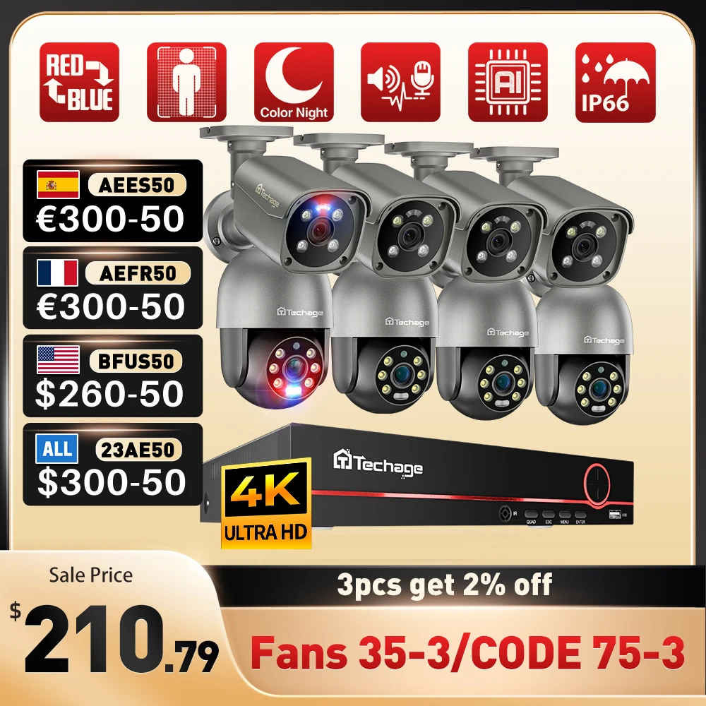 Techage-8CH-4K-UHD-8MP-PTZ-POE-Camera-System-Outdoor-AI-Human-Detect ...