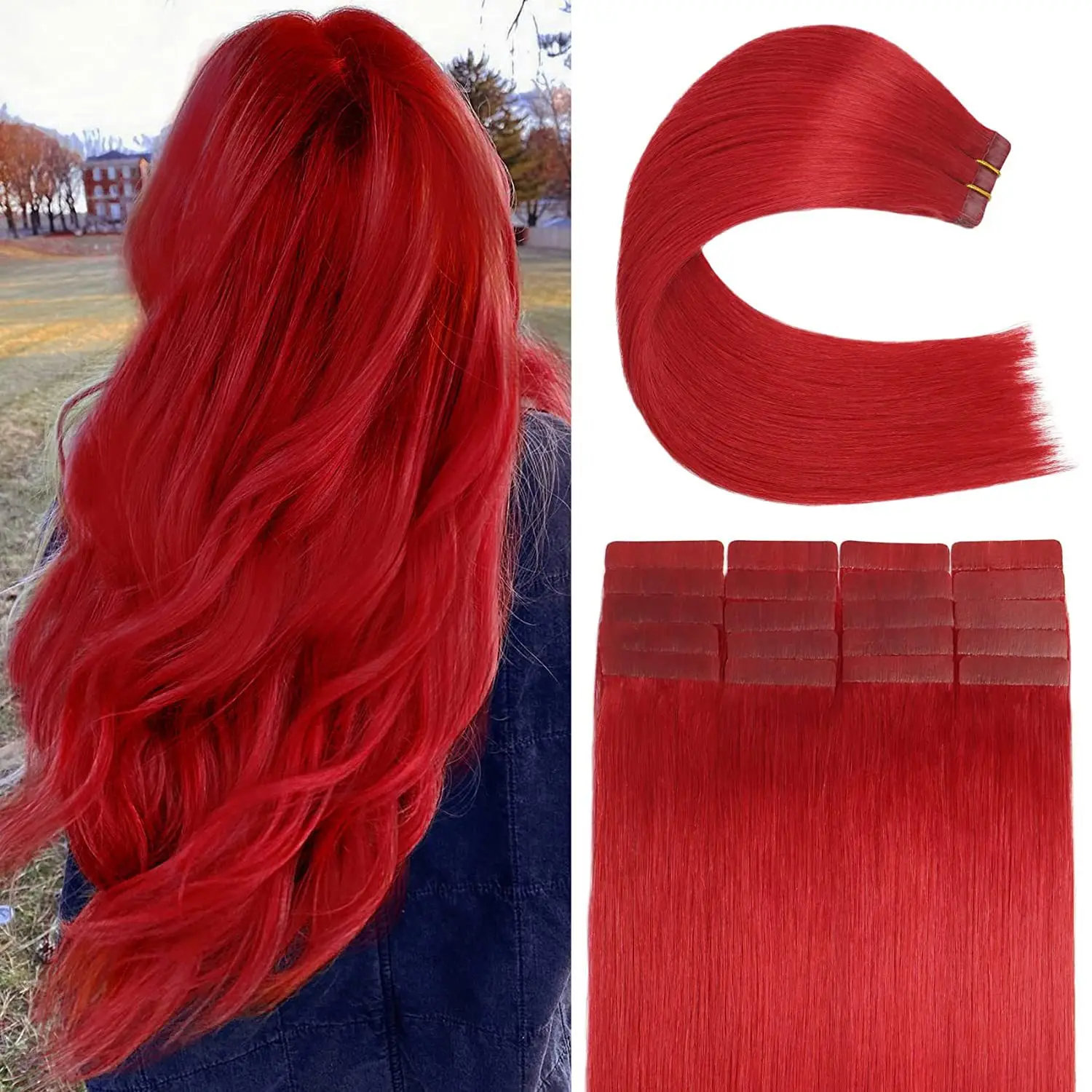 30inch-Straight-Tape-in-Hair-Extension-Red-Color-Human-Hair-Straight ...