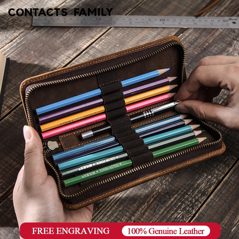 Genuine-Cow-Leather-Zipper-Pen-Pouch-Pencil-Bag-Pen-Bag-Retro-Pencil ...