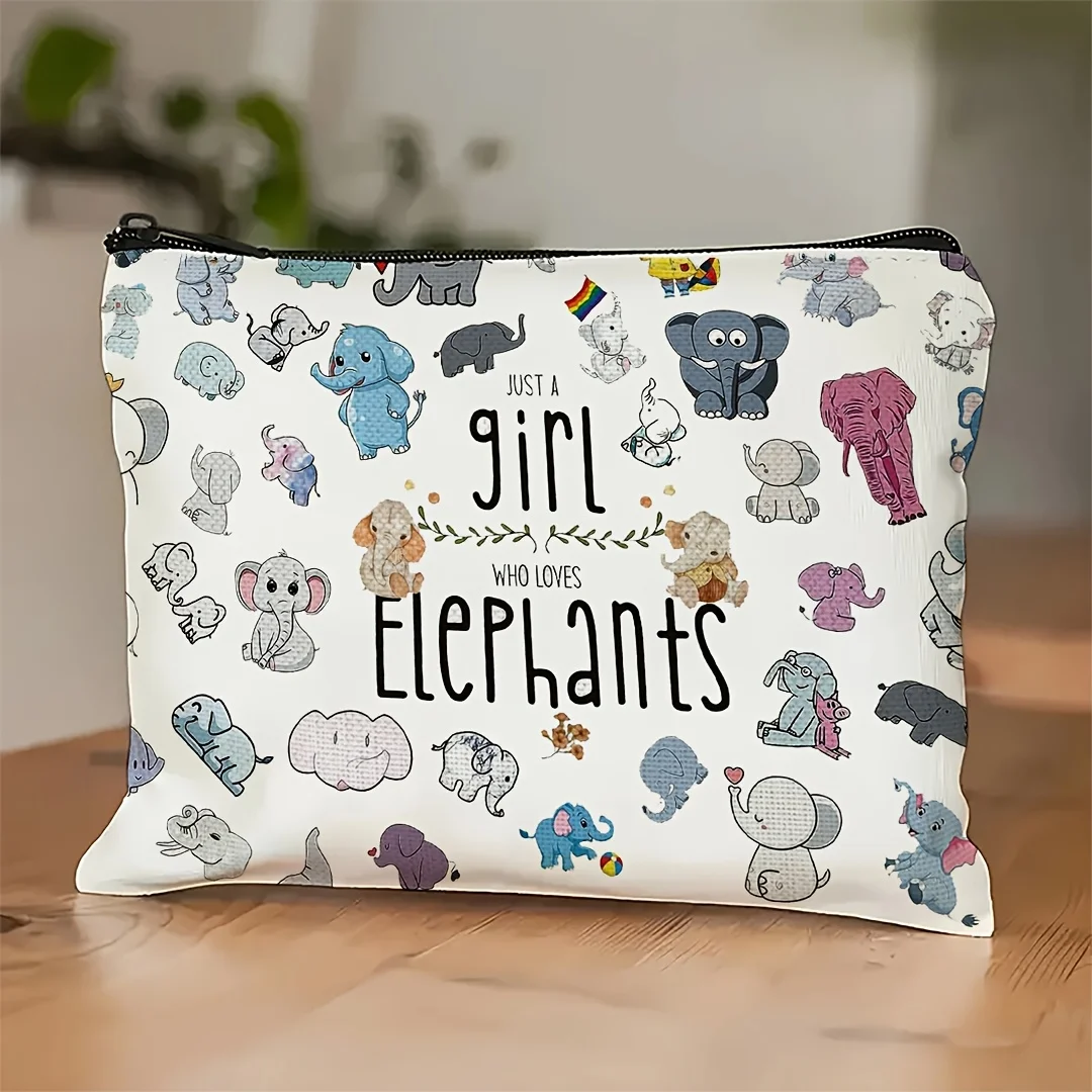 Cute Elephant Makeup Bag Zippered Cosmetic Pouch Organizer with Pastel ...
