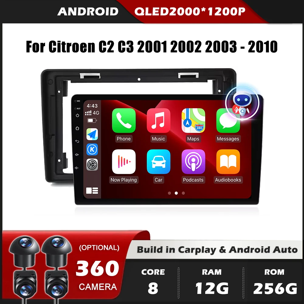 Car-Radio-Carplay-For-Citroen-C2-C3-2001-2002-2003-2010-GPS-Navigation ...