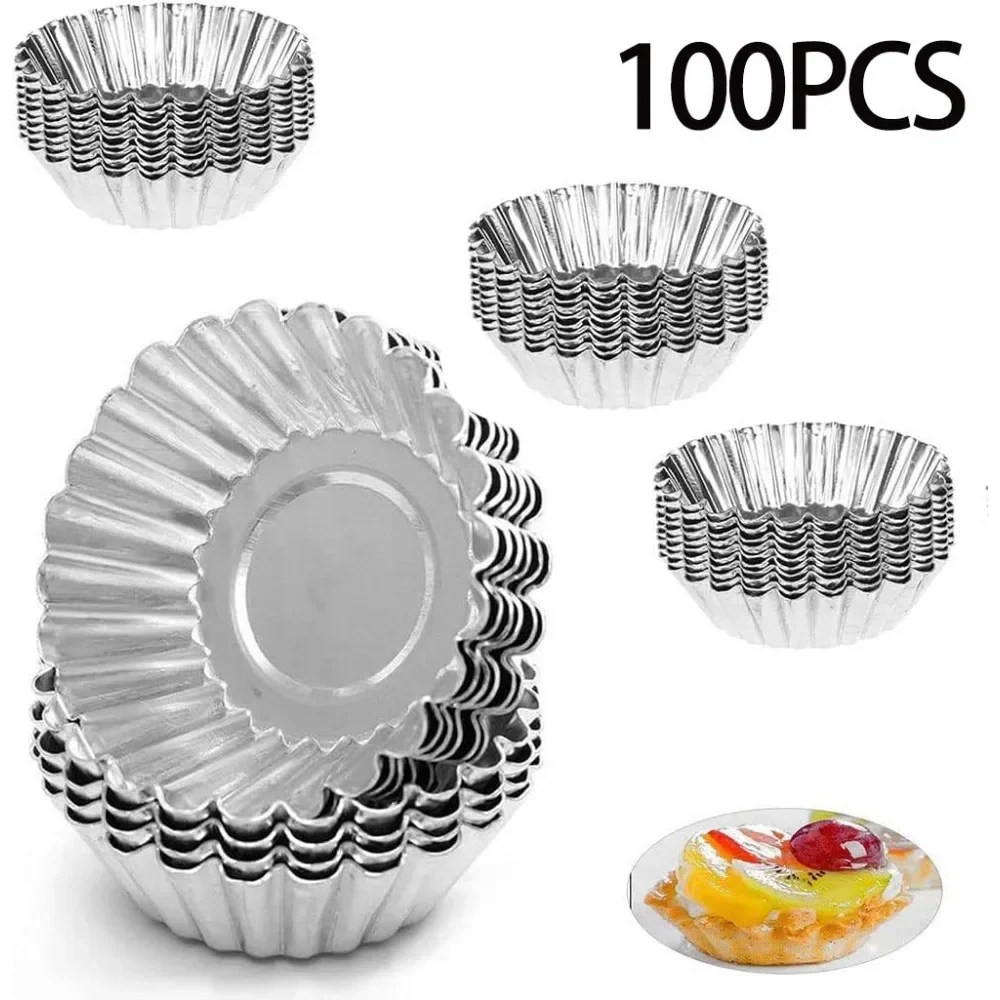 100PCS-Egg-Tart-Molds-Silver-Chrysanthemum-Style-Aluminum-Foil-Egg-Tart ...
