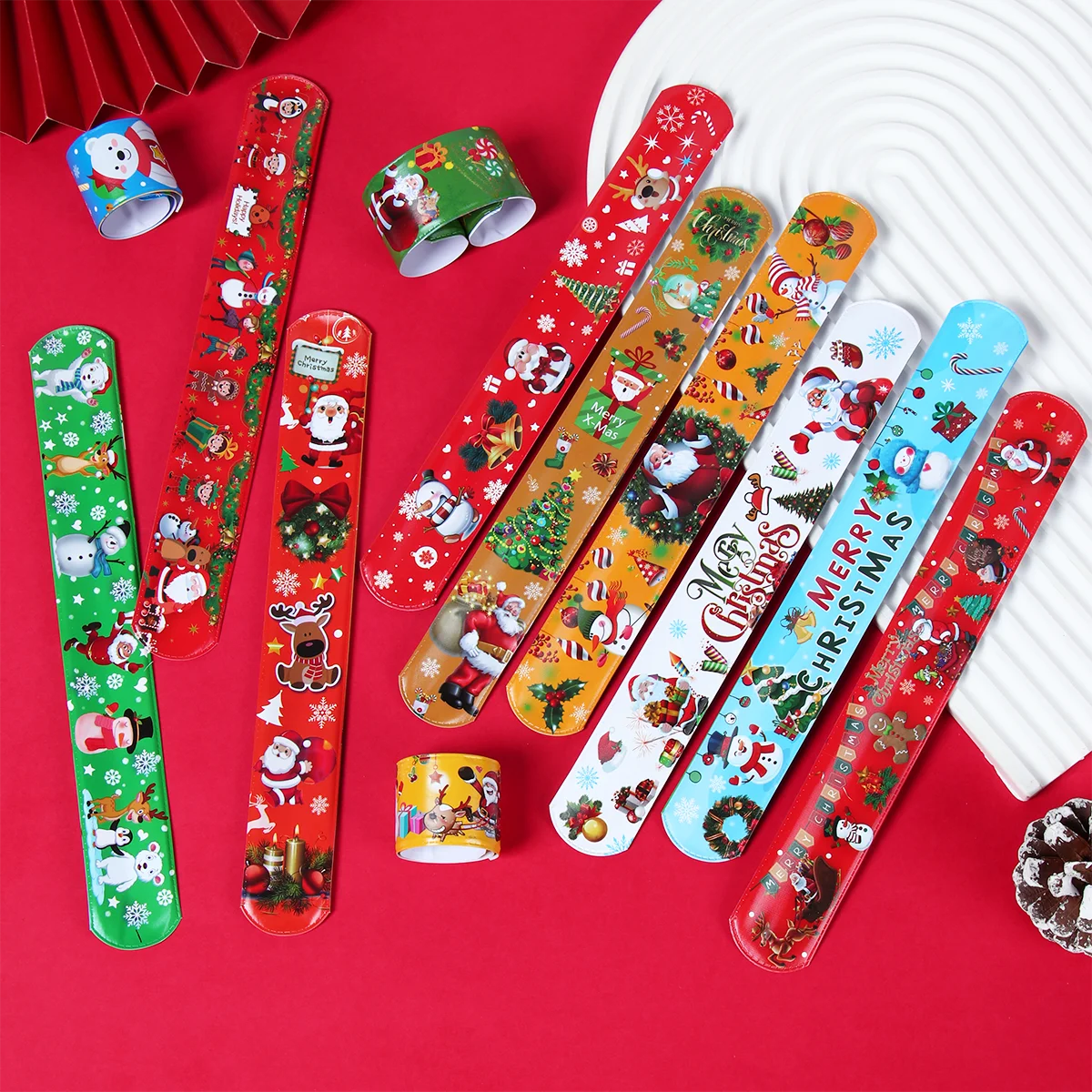 12pcs-Christmas-Slap-Bracelets-Santa-Claus-Snowman-Elk-Tree-Printed ...