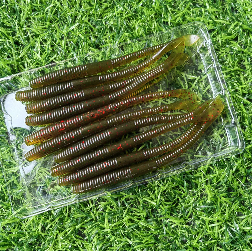 SWOLFY-10PCS-Stick-Soft-Bait-10cm-2-3g-Silicone-Worm-Sinking-Minnow ...