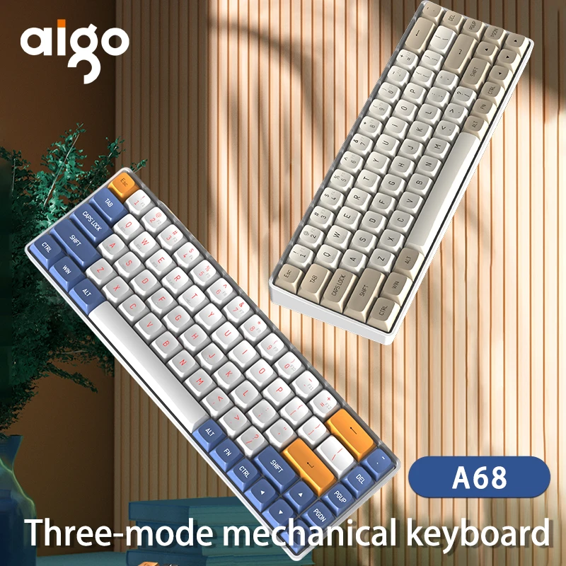 Aigo A68 Gaming Bluetooth Mechanical Keyboard 2.4G Wireless USB Type-c Wired Yellow Switch 68 ...