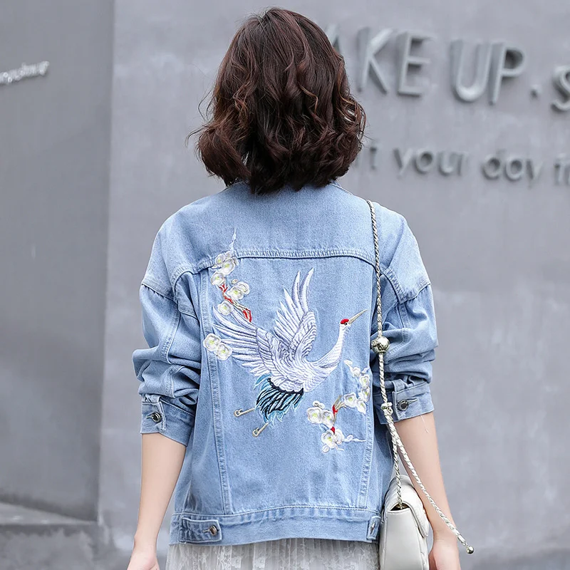 #3115 Pink White Blue Denim Jacket Women Embroidery Vintage Outerwear ...