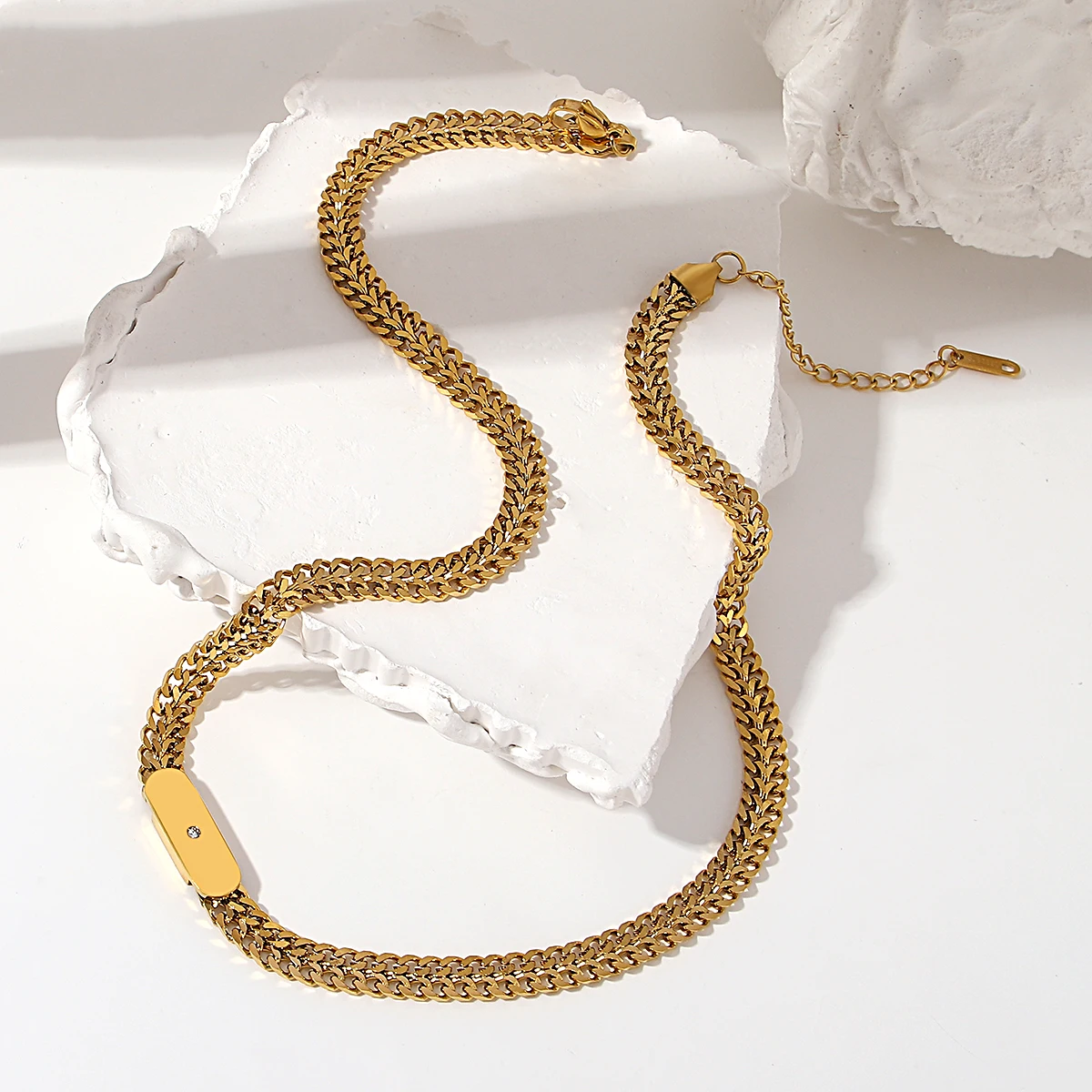 AENSOA Doppel Kette Edelstahl Halskette für Frauen Mode Textur Metall Kragen Halskette Freundin ...