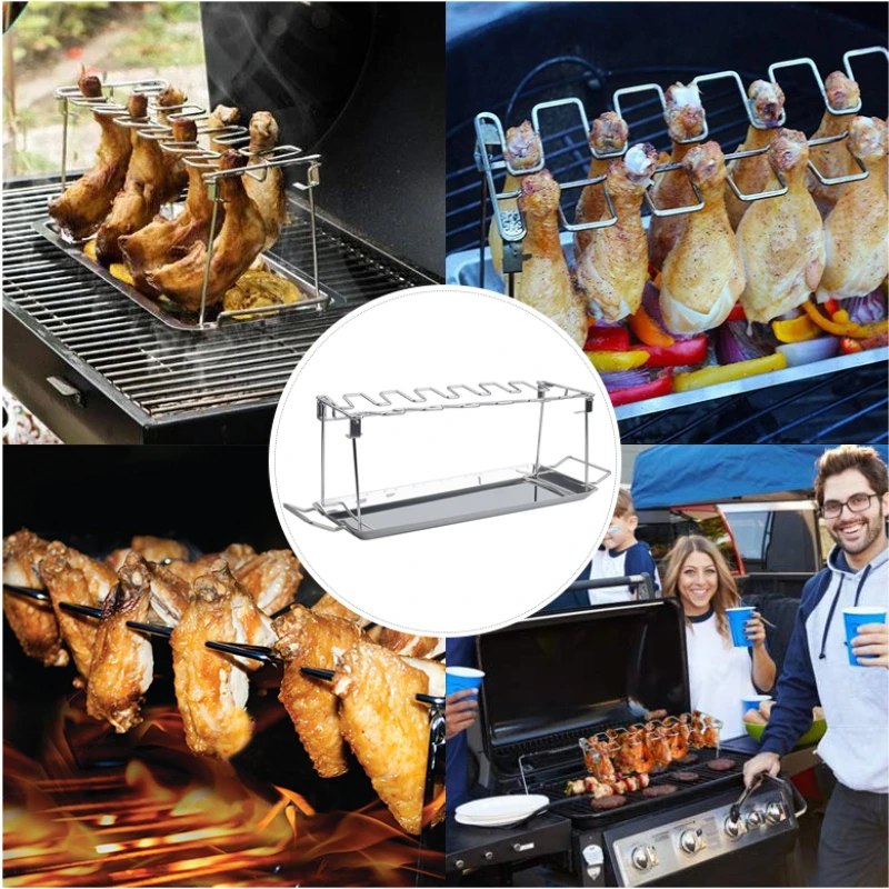 BBQ-Beef-Chicken-Leg-Wing-Grill-Rack-14-Slots-Stainless-Steel-Barbecue ...