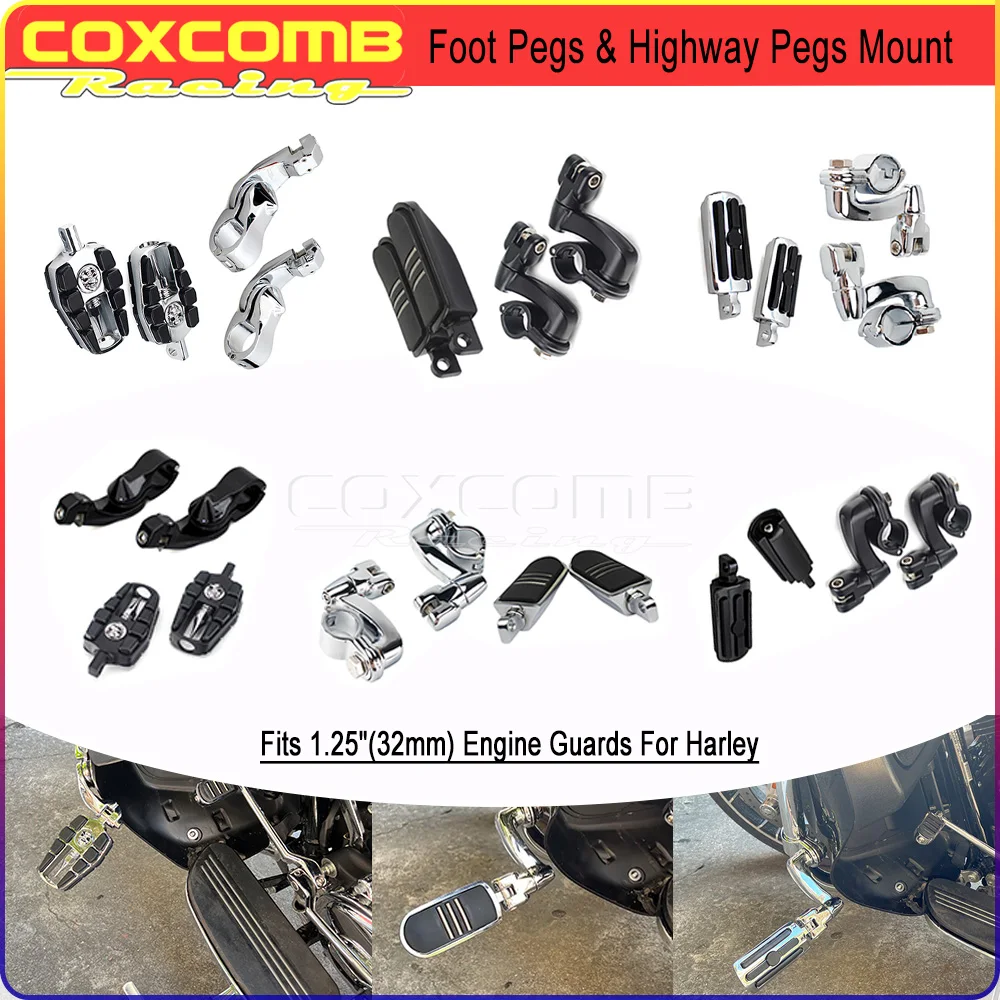 32mm-Motorcycle-Foot-Rest-Footpeg-Feet-Pegs-Pedals-Highway-Clamp-For ...