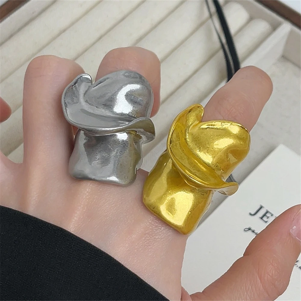 Textured-Metal-Simple-Irregular-Design-Exaggerated-Ring-for-Women-Retro ...