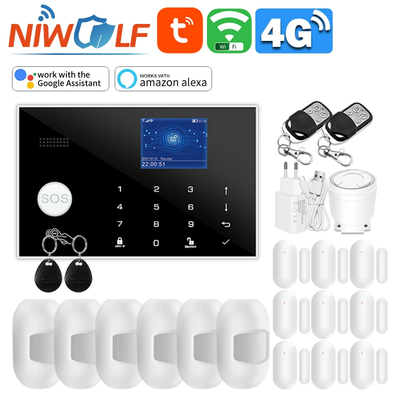 Tuya WiFi 4G Home Security Alarm System 433MHz Wireless Detector Sensor Smart Burglar Alarm Host ...