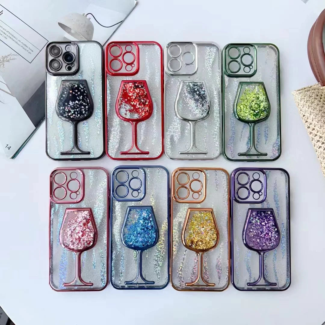 Luxury Unique Electroplated Liquid Moving Glitter Wine Glasses Soft ...