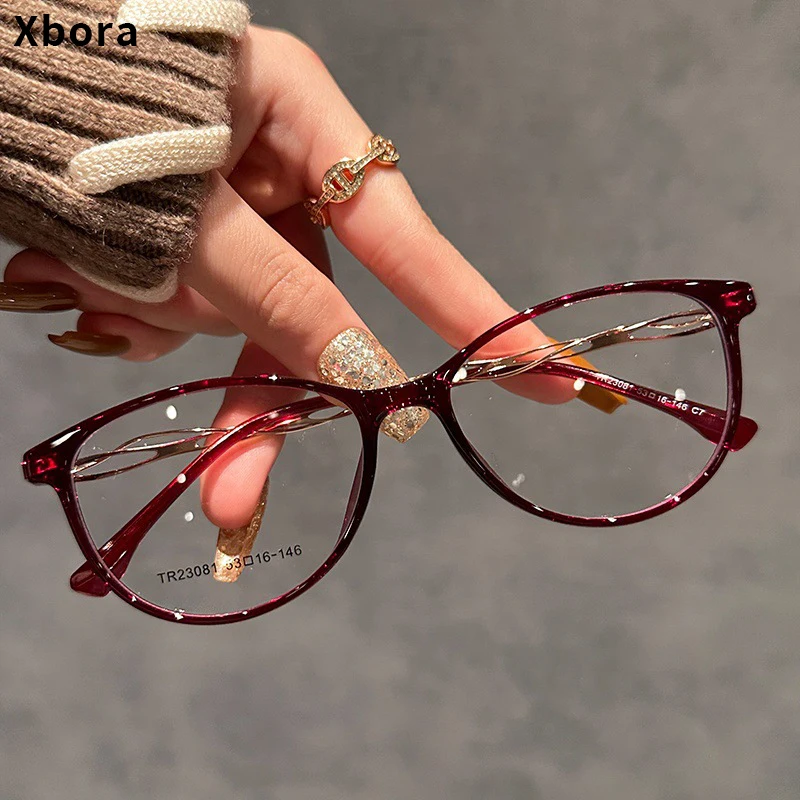 Japanese Cat-eye TR90 Ladies Myopia Glasses Frame Color Matching Wine ...