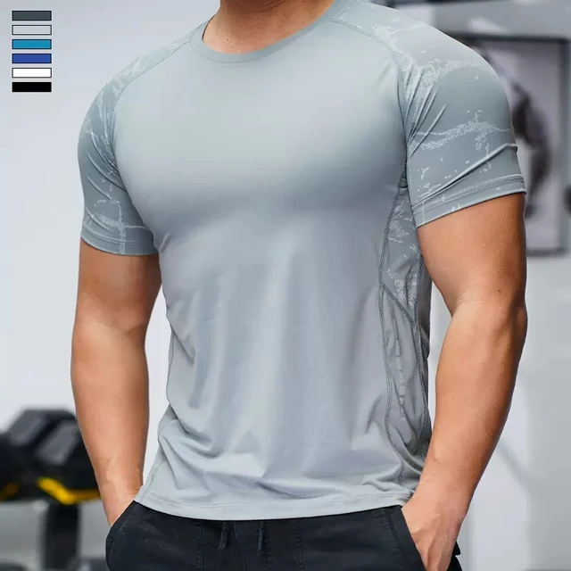 Spandex Ice Silk Men's Sports & Fitness T Shirt - Men's Fitness Apparel ...