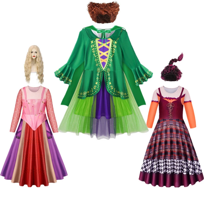 Halloween Hocus Pocus 2 Girls Witch Winifred Costume Sarah Mary ...