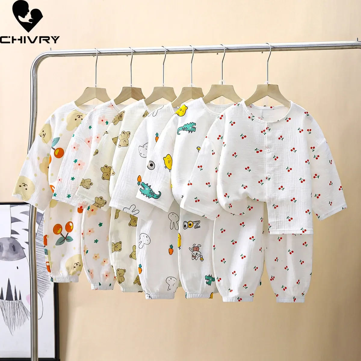 Kids Summer Thin Pajamas Sets New 2023 Boys Girls Cartoon Three-quarter ...