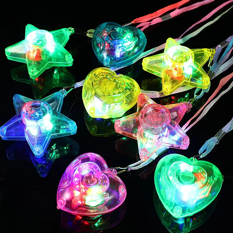 20/30pcs Star Heart LED Light Up Necklace Pendants Kids Flashing Glow ...