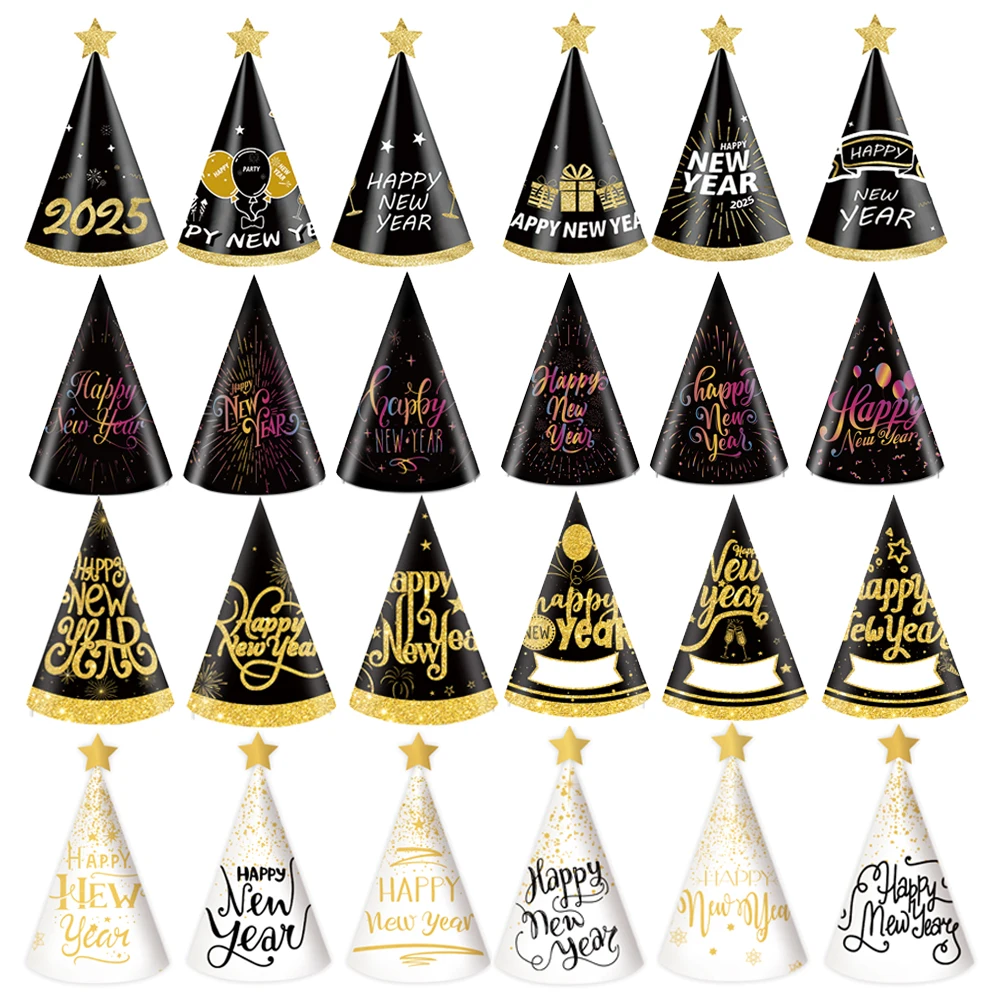 6pcs Happy New Years Hats 2025 Novelty New Year Paper Star Cone Cheers ...