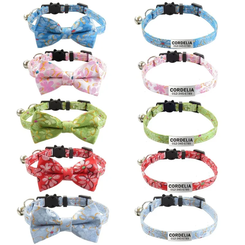 Customized Cat Collar Name Tag Detachable Bowknot Adjustable Safety ...