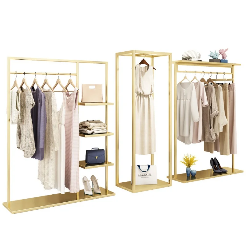 custom-Golden-Clothing-Store-Display-Stand-Floor-Type-Combination-Men-s ...