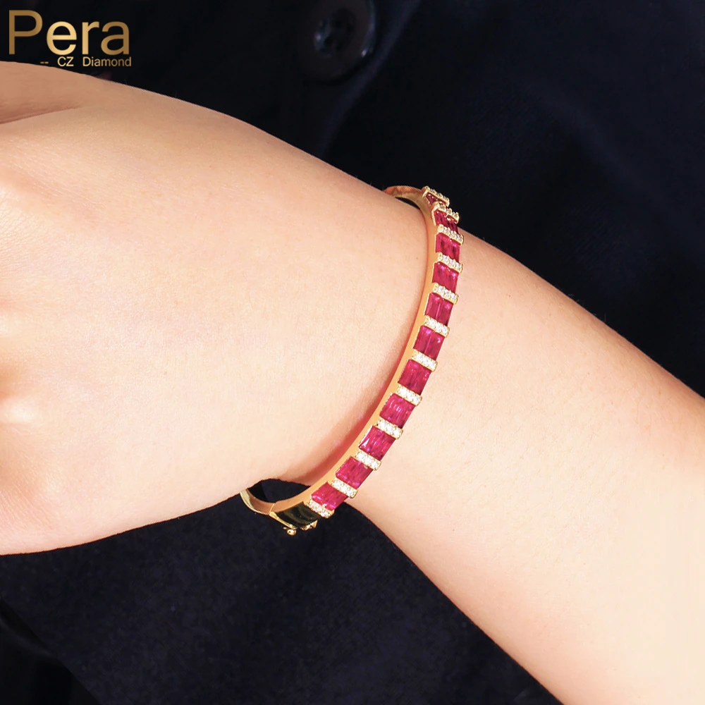 Pera Unrivaled Rose Red CZ Stone Women Banquet Party Big Round Cuff ...