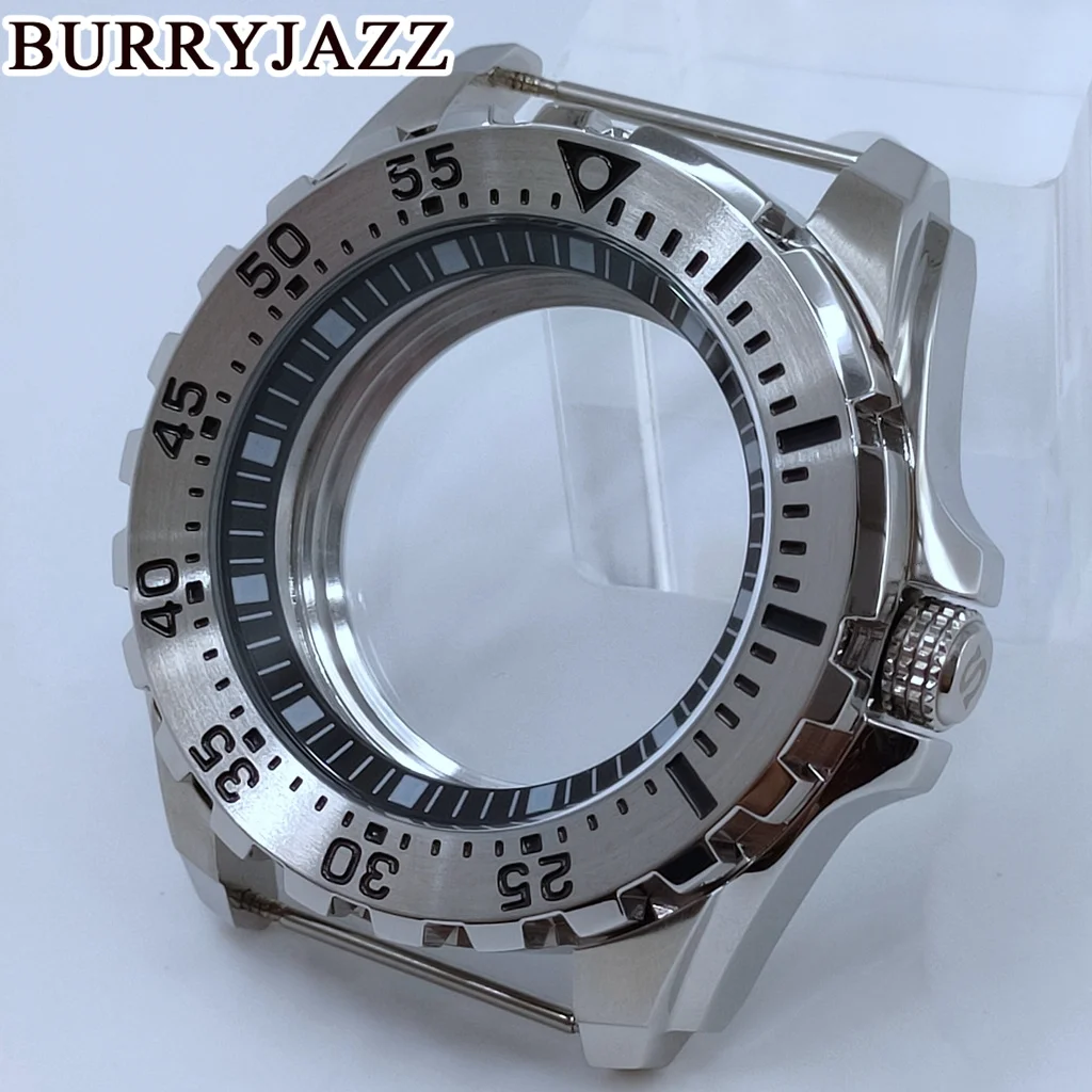 BURRYJAZZ 44mm Silver Black Stainless Steel Watch Case Mineral Glass ...