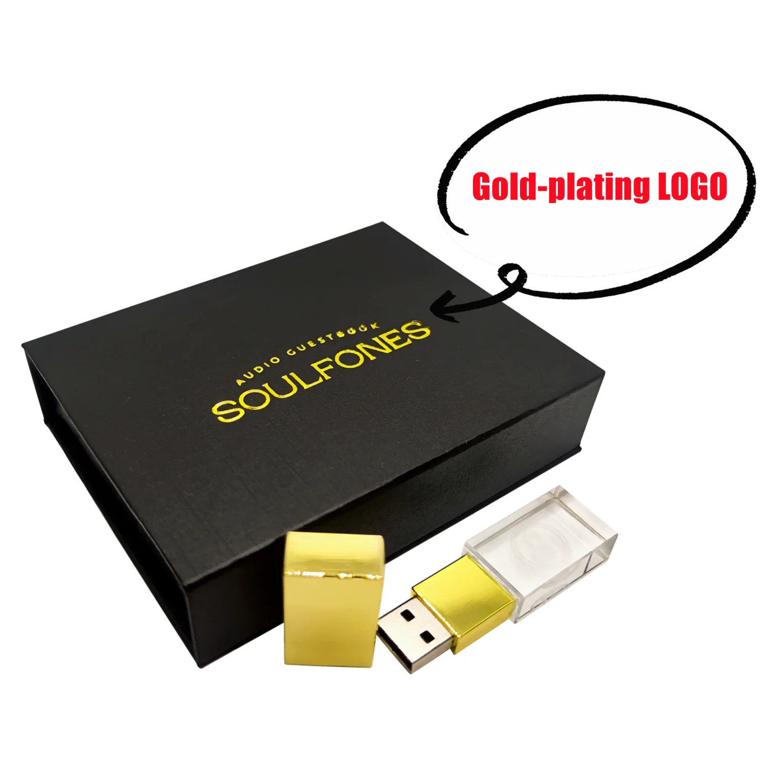 New Brand Gold-plating LOGO Black Gift Box and Custom LOGO Gold Crystal ...