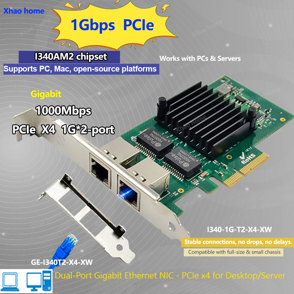 Industrial Grade PCI-E X4 Gigabit Ethernet Card Dual Port for Intel ...