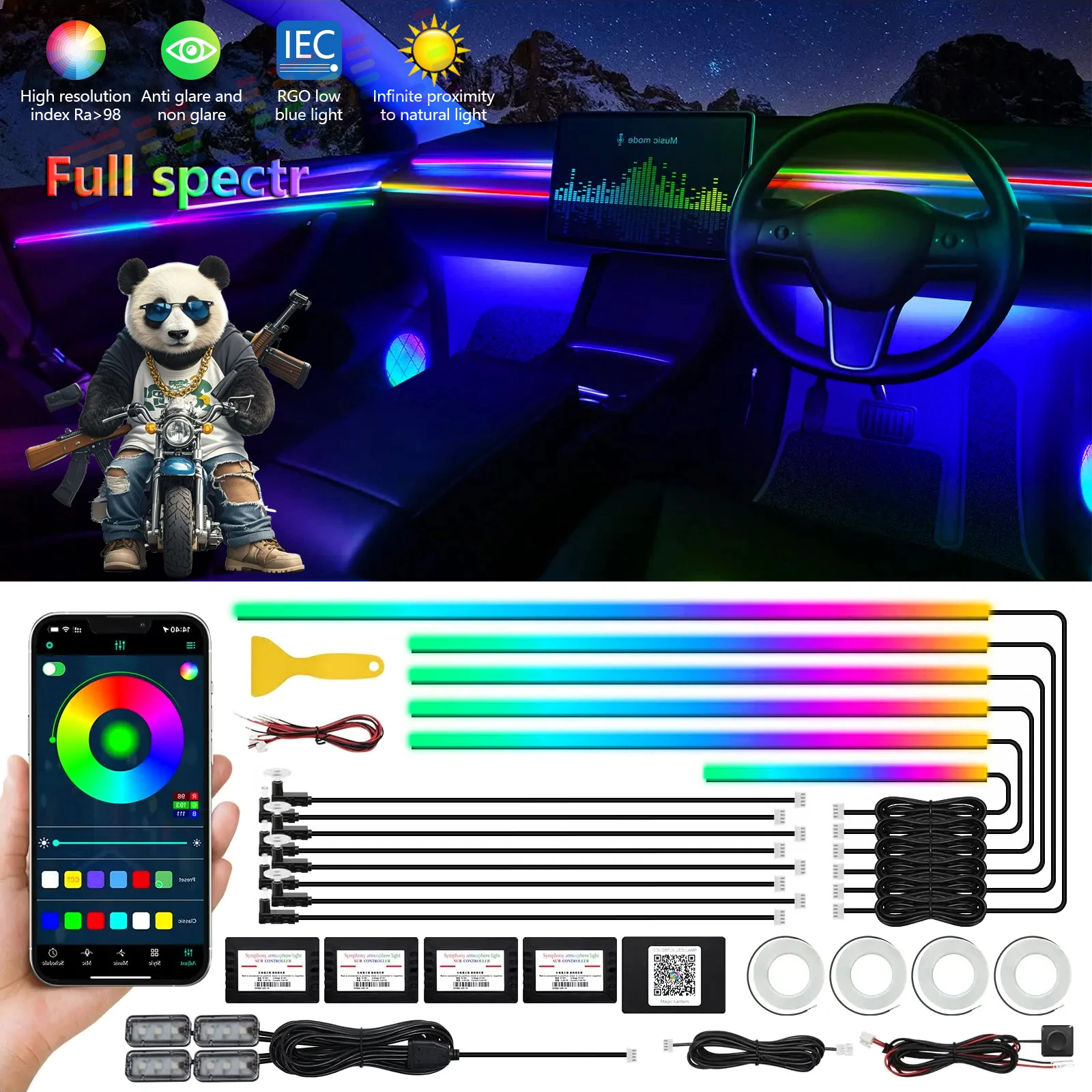 22-in-1-Dual-Zone-Symphony-LED-Car-Ambient-Lights-RGB-64-Colors ...