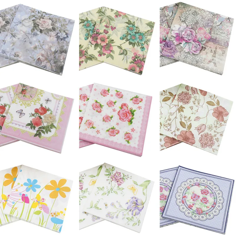 20Pcs-Disposable-Flower-Printed-Table-Dinner-Tissue-Napkin-Paper-DIY ...