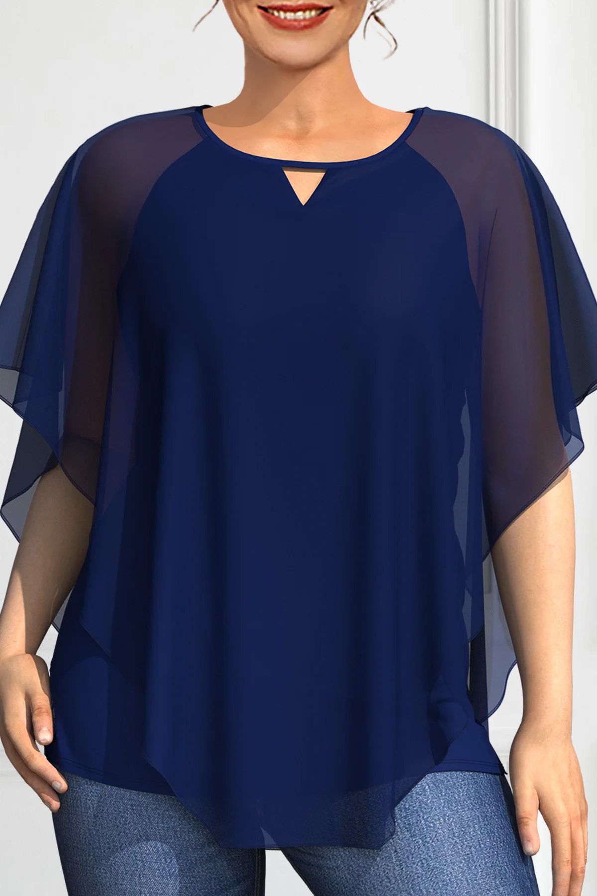 Women-s-Plus-Size-Chiffon-T-shirt-Asymmetric-Petal-Sleeve-Summer-2024-t ...