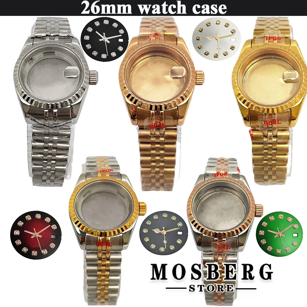 26mm-Watch-Case-Silver-Gold-Sapphire-Glass-Stainless-Steel-For-NH05 ...