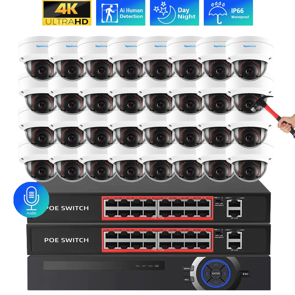 32CH 4K POE NVR Kit 8MP 5MP Security Indoor Outdoor Vandal-Proof Dome ...